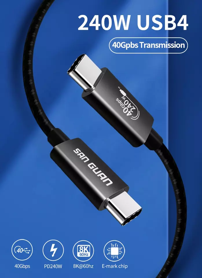 Type C Gen3 Male to USB4 A Male 40Gbps 240W 8k tv displayCable